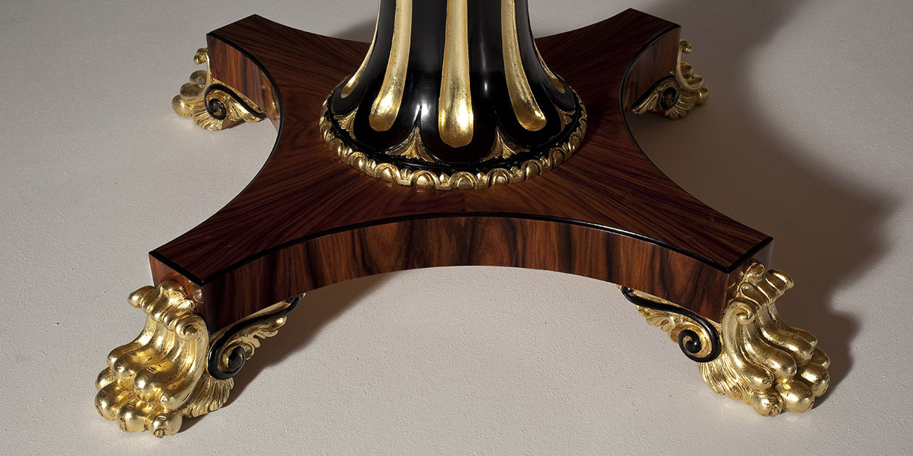 Wooden table with gilt details, and two bases. - MG1123 - Oak