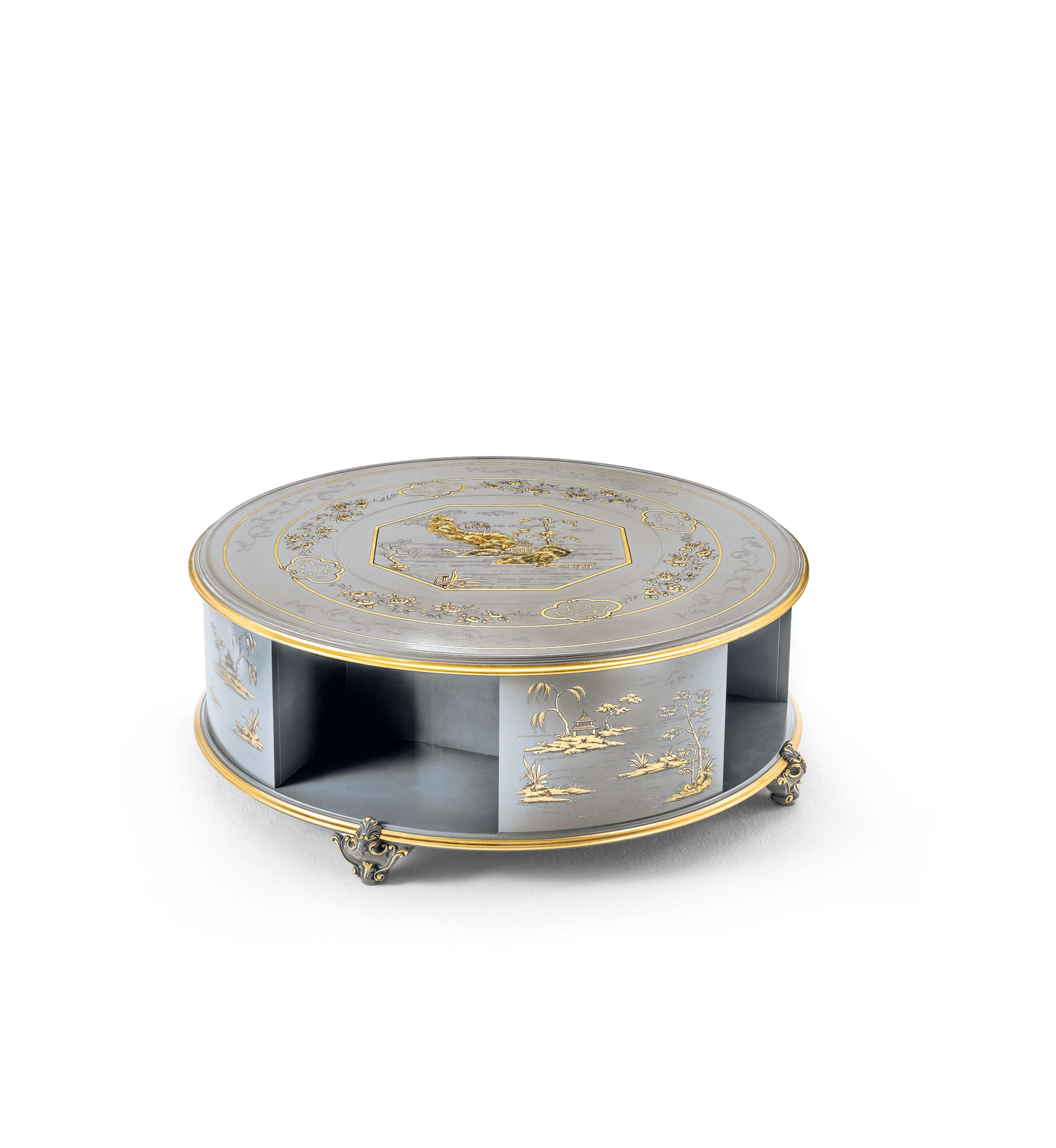 Central coffee table with “chinoiserie” decorations in relief and glass ...